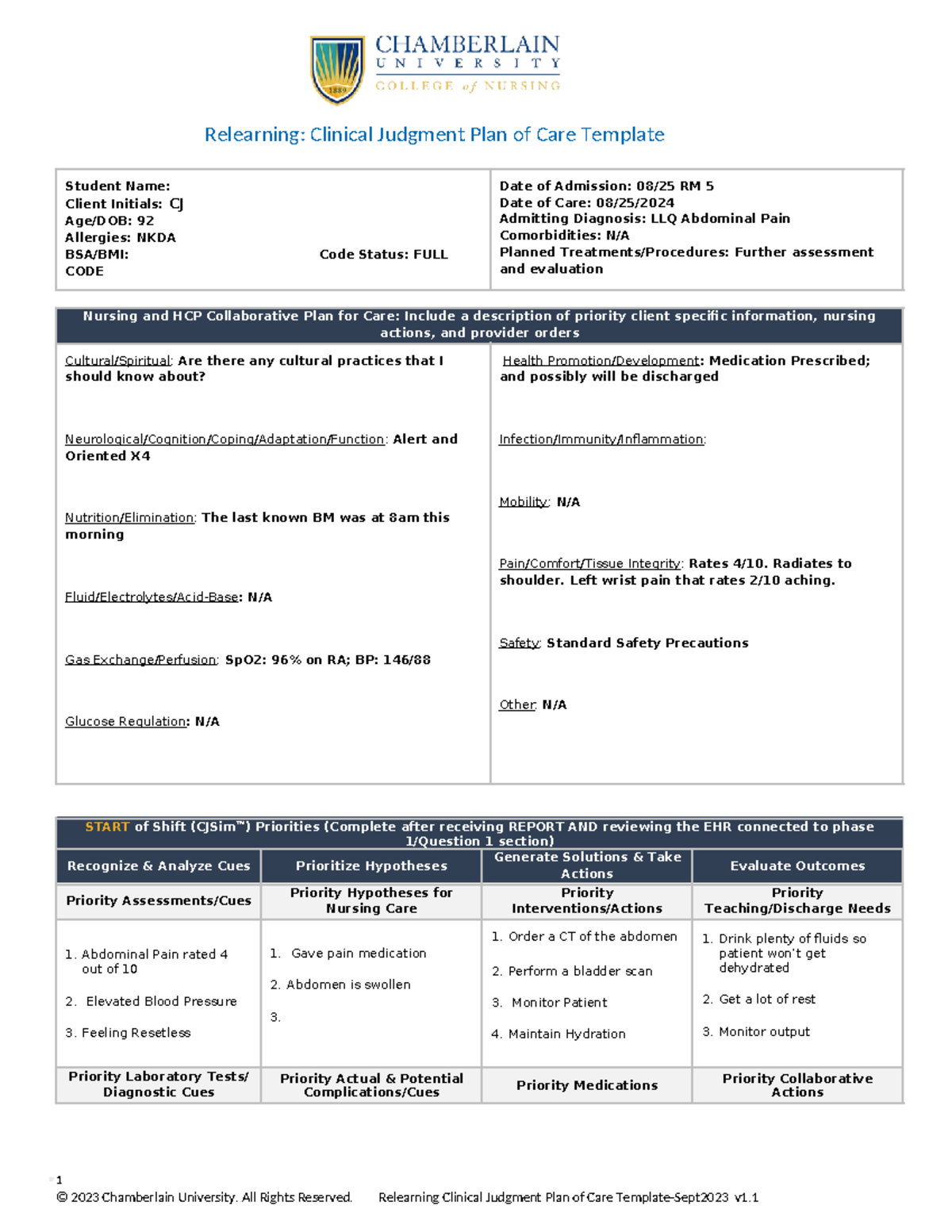 CJ SIM Collaborative Care Plan for Client CJ - July 2024 - Studocu