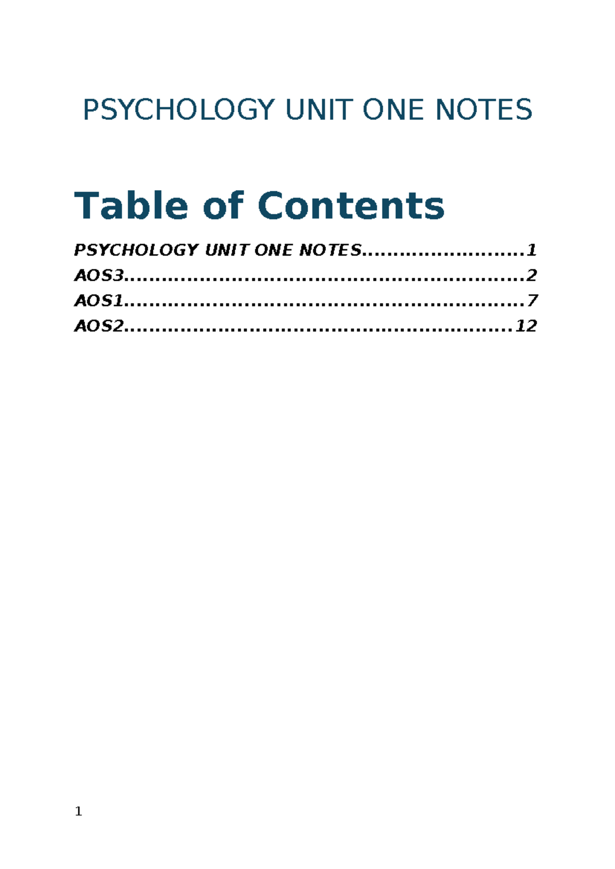 PSY101: Unit 1 Psychology Notes - Key Terms & Concepts Summary - Studocu