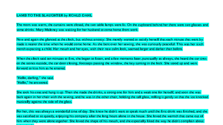 LIT101: Short Story Analysis - "Lamb to the Slaughter" by Roald Dahl ...