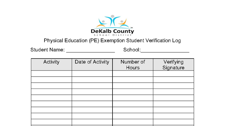 PE Exemption Verification Log - Physical Education (PE) Exemption ...