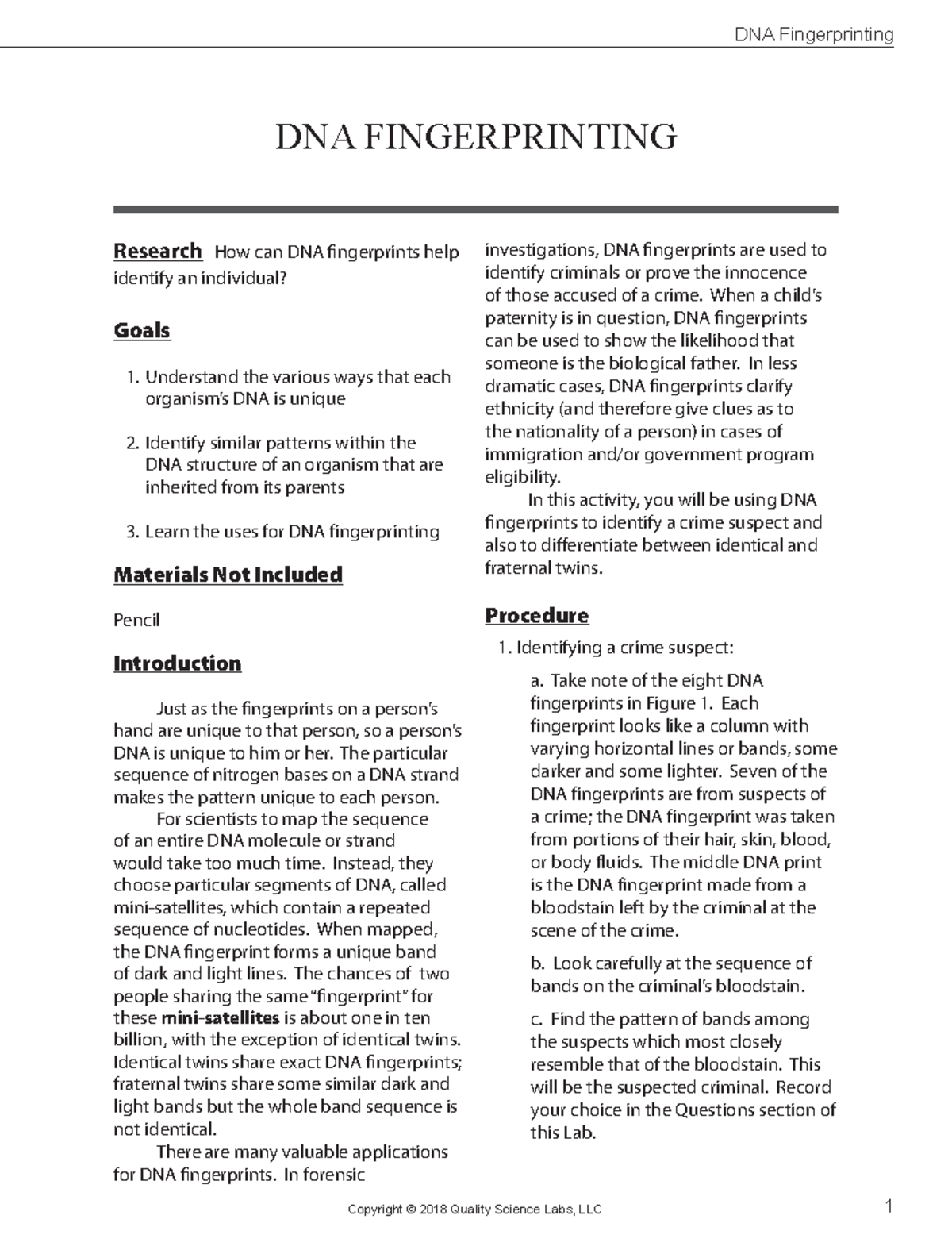 1.4.3 Lab: Understanding DNA Fingerprinting Basics and Applications ...
