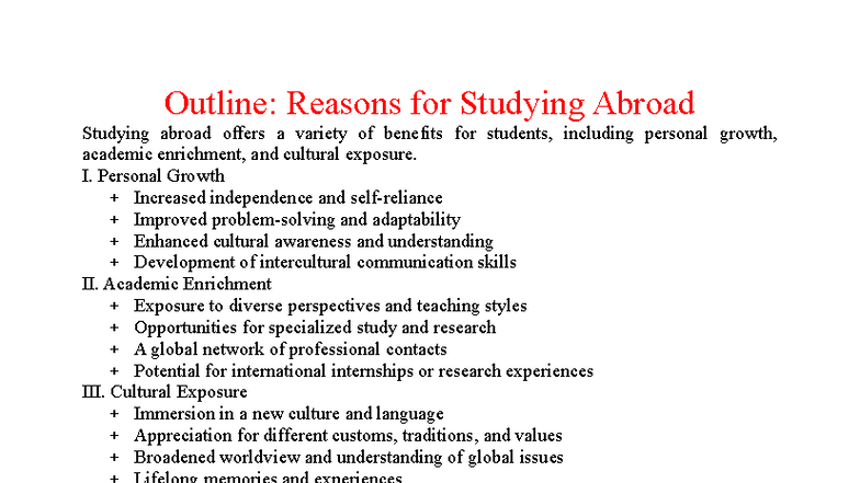 Outline - I. Personal Growth Increased independence and self-reliance ...