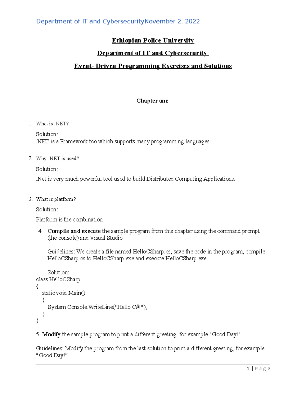 Worksheet of Event-Driven Programming Exercises (IT301) - Studocu