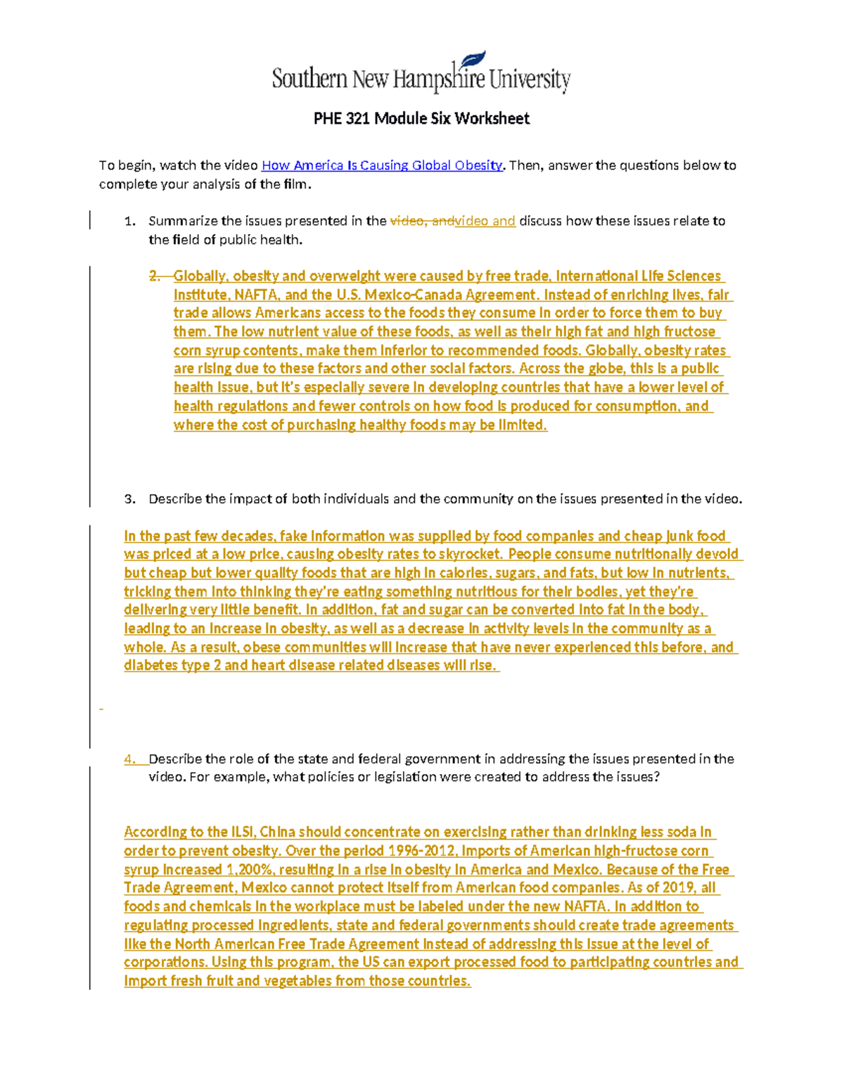 PHE 321 Module Six Worksheet: Analyzing Obesity & Public Health Issues ...