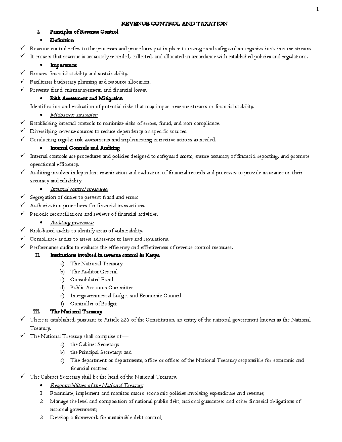 Comprehensive Notes on Revenue Control & Taxation - Course Code (RCT101 ...