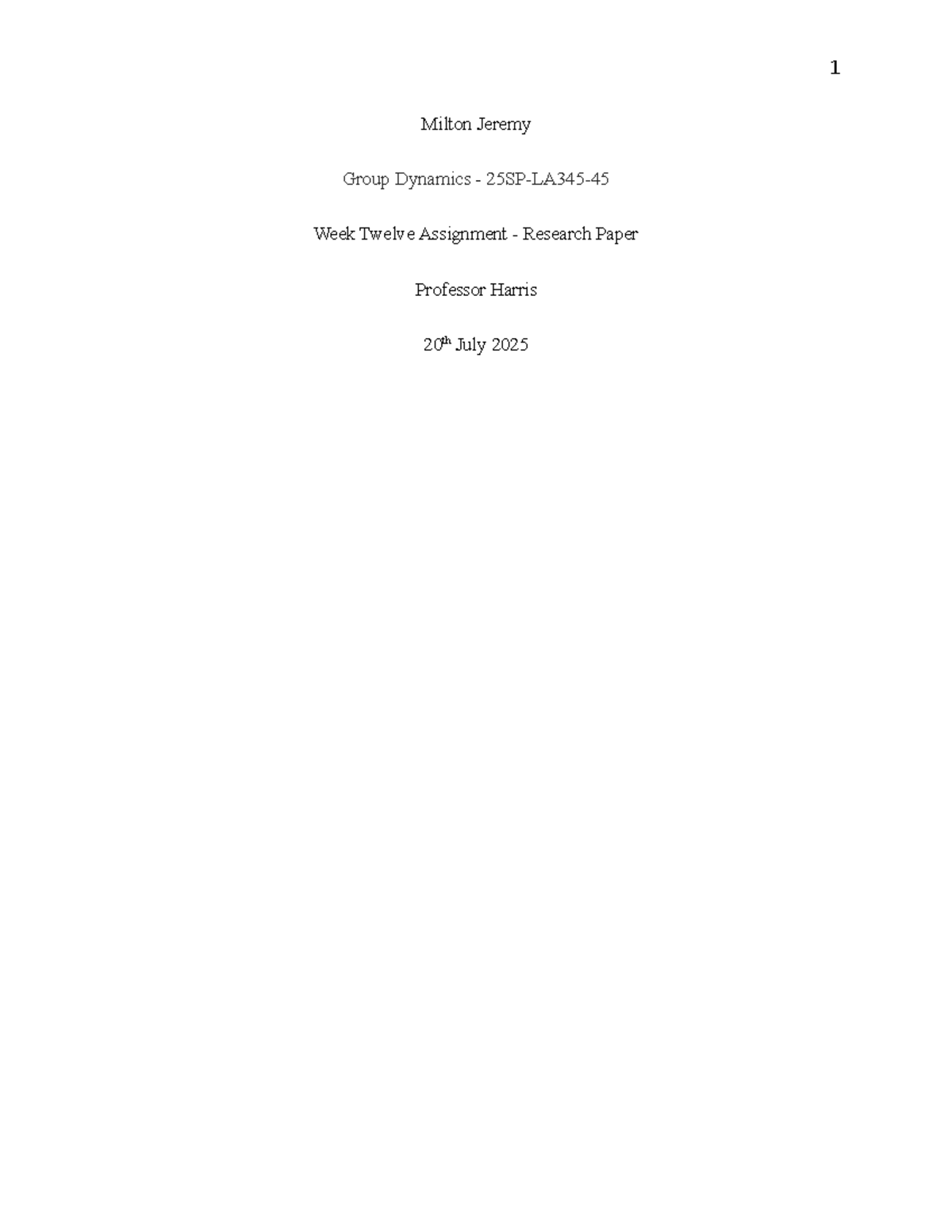 Group Dynamics (GD 101) Week 12 Research Paper: Efficacy of Group ...