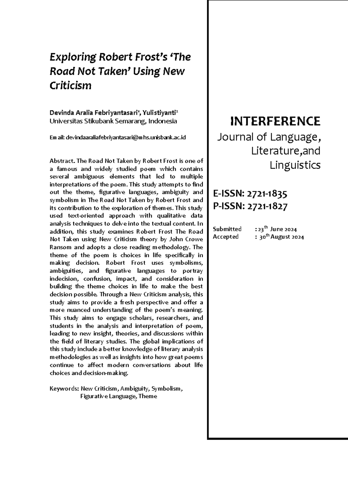 Exploring "The Road Not Taken" by Robert Frost: A New Criticism ...
