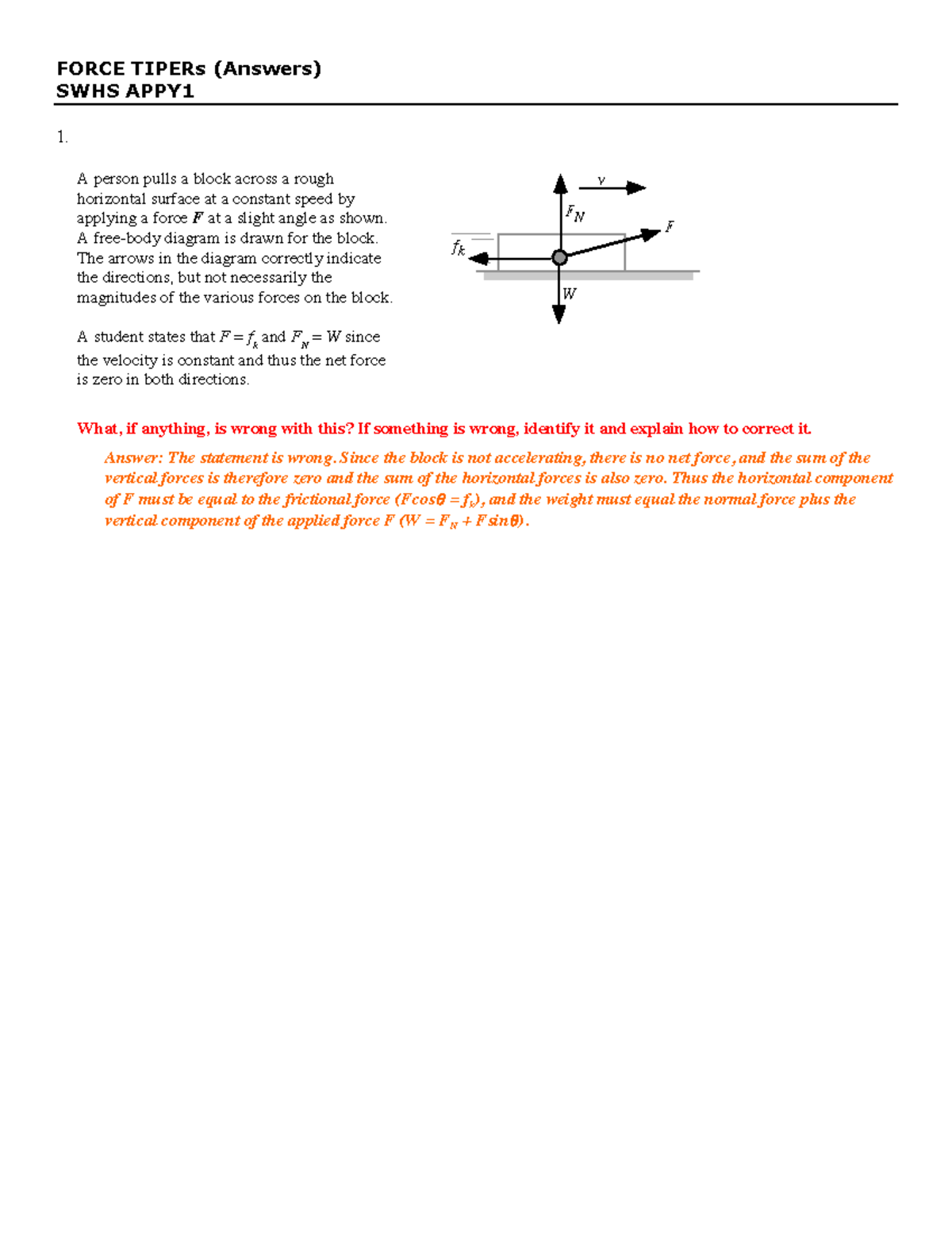 Force tipers questions - FORCE TIPERs (Answers) SWHS APPY 1. A person ...