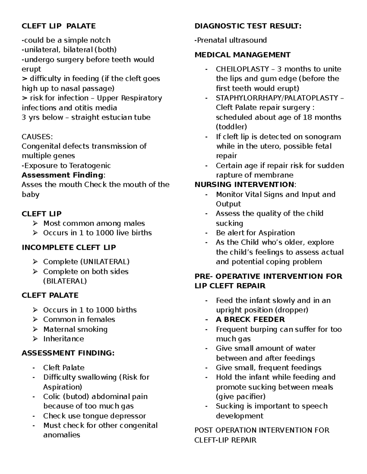 CLEFT LIP AND PALATE: Diagnostic Tests and Surgical Management - Studocu