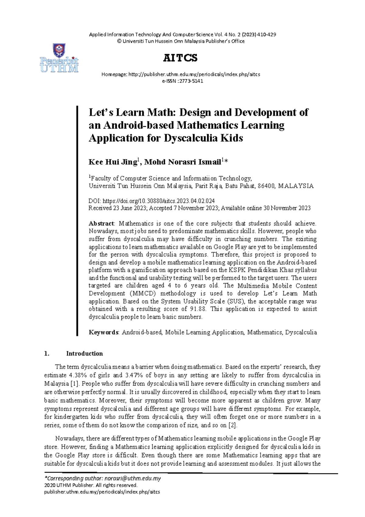 Let’s Learn Math: Design & Development of AITCS App for Dyscalculia ...