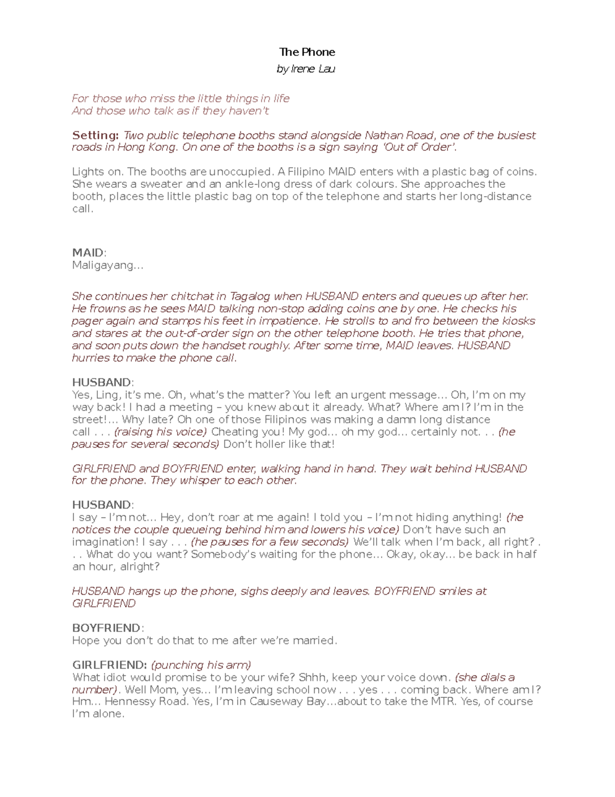 THE-Phone-Play-Extract-by-Irene-Lau - Studocu