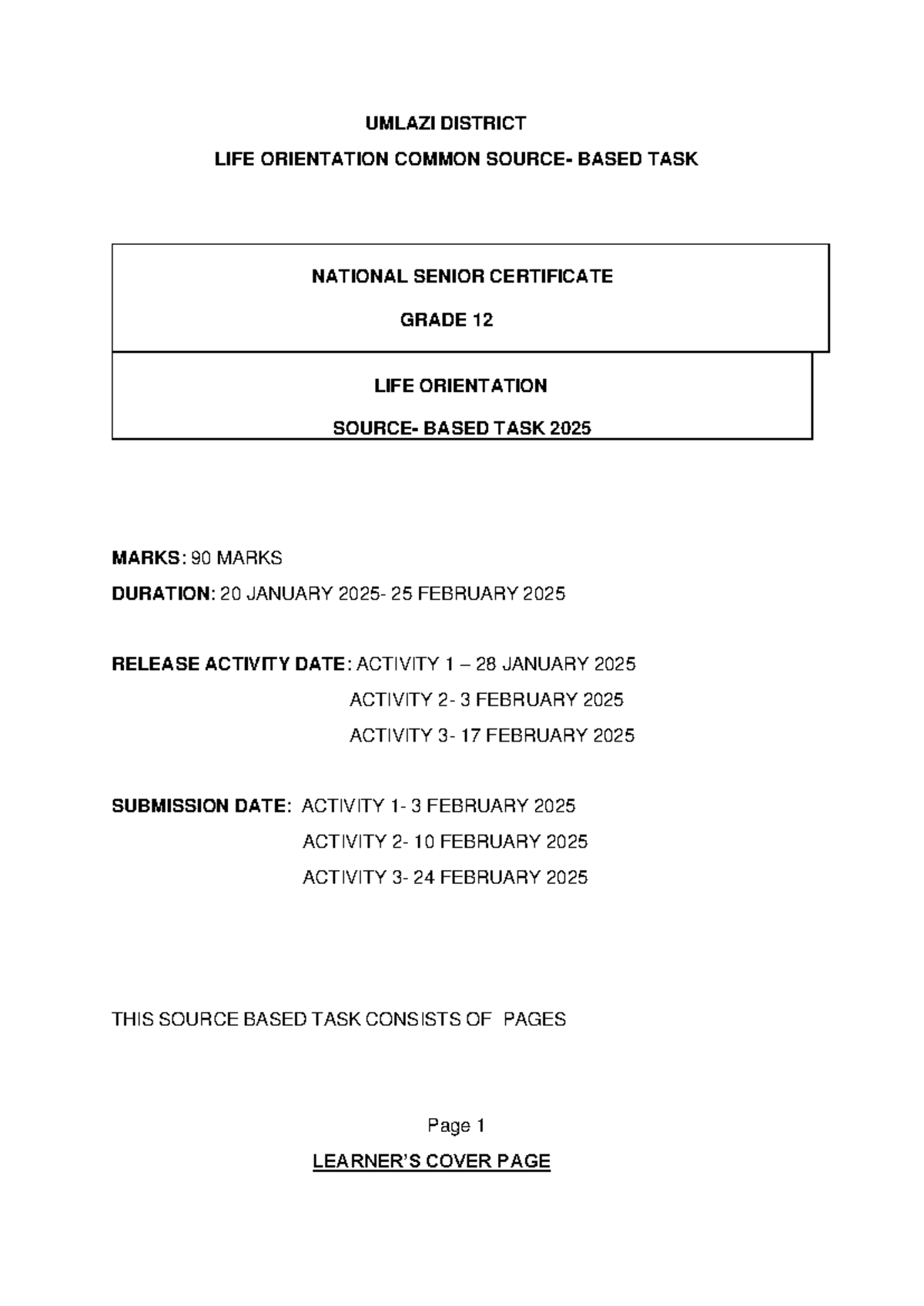 Umlazi District LO - Source-Based Task 2025 (Grade 12) - Studocu