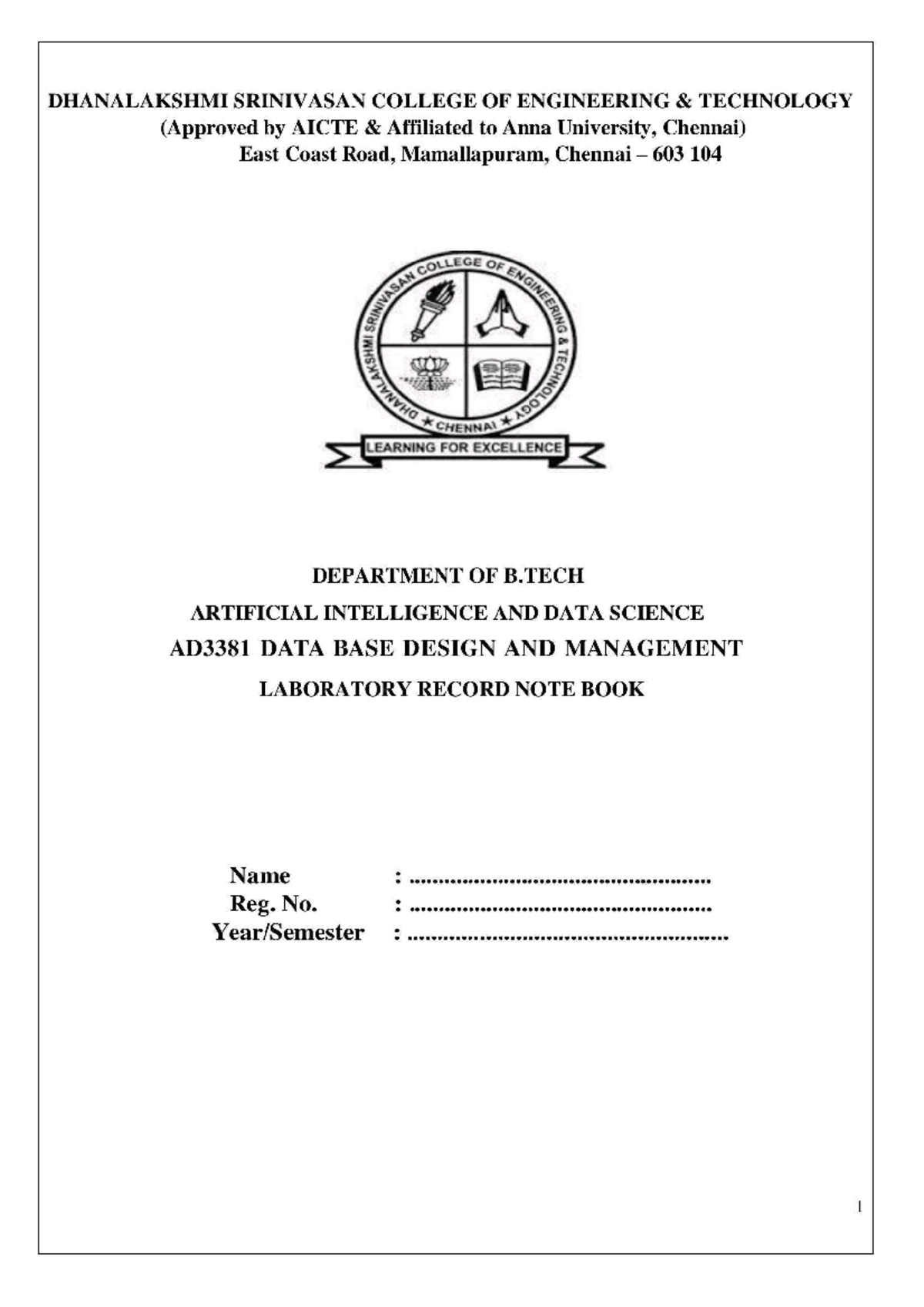 AD3381 Database Design and Management Laboratory Record - Studocu