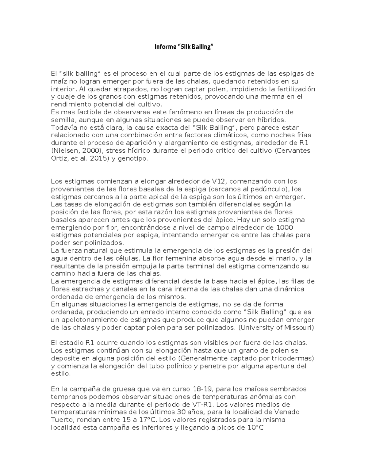 Preinforme sobre el Fenómeno de Silk Balling en Maíz - Studocu