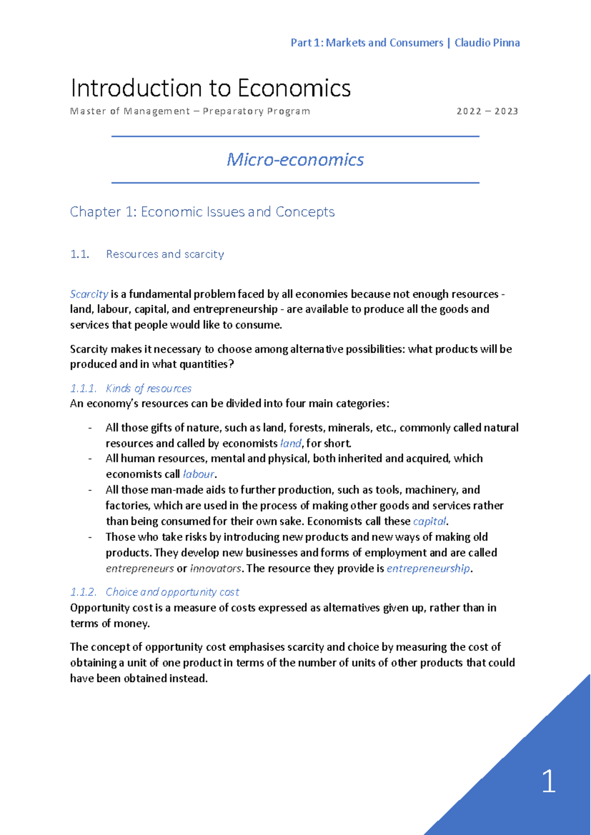 Summary of Microeconomics Concepts - IE Claudio Pinna - Studocu