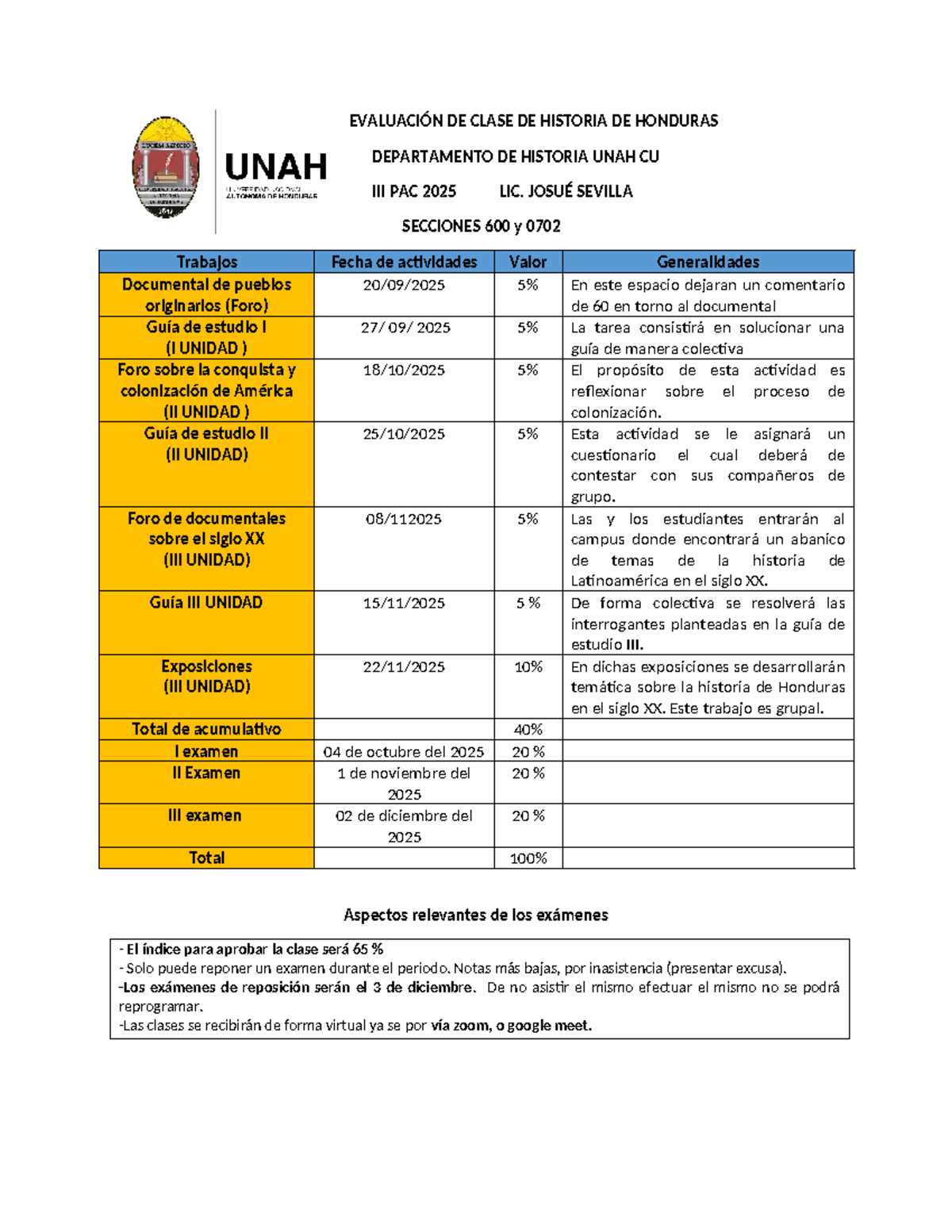 Evaluaciones III de Historia de Honduras - PAC 2025 - Studocu