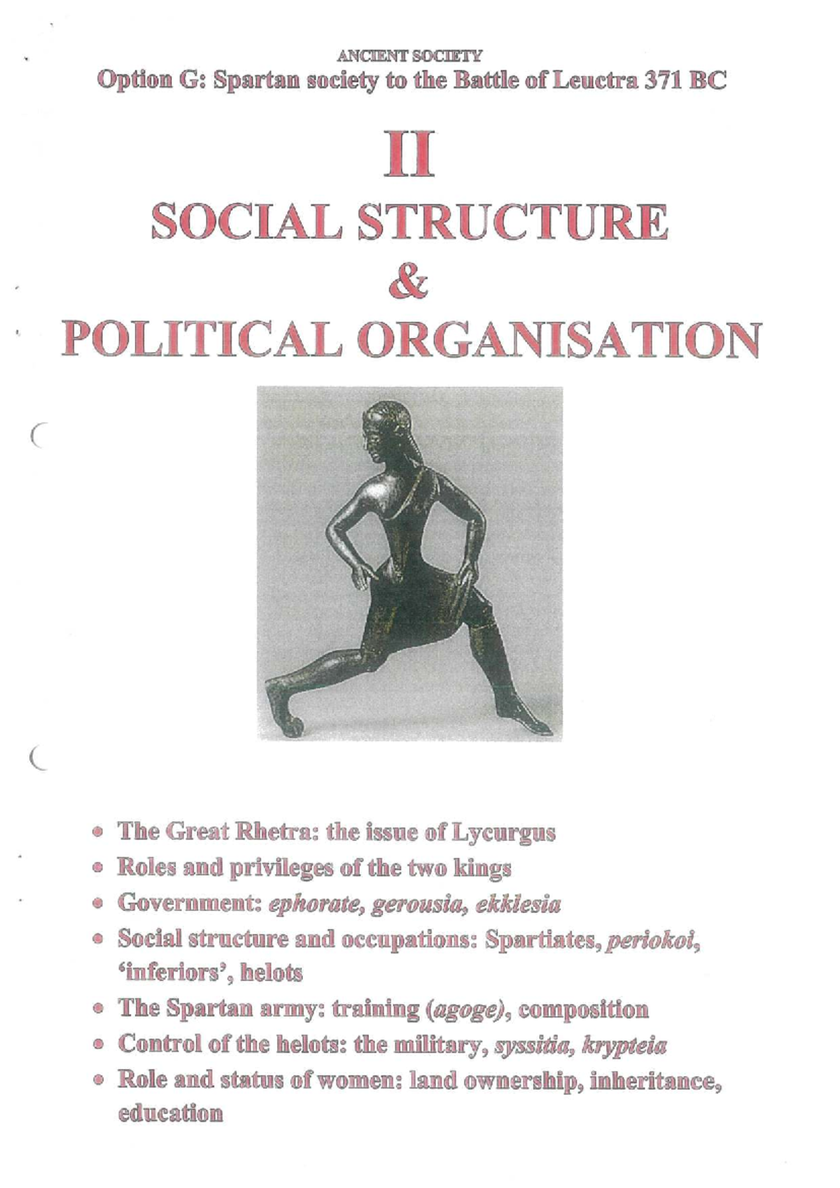 Final Exam Study Guide: Spartan Society & Political Structure (ABC123 ...