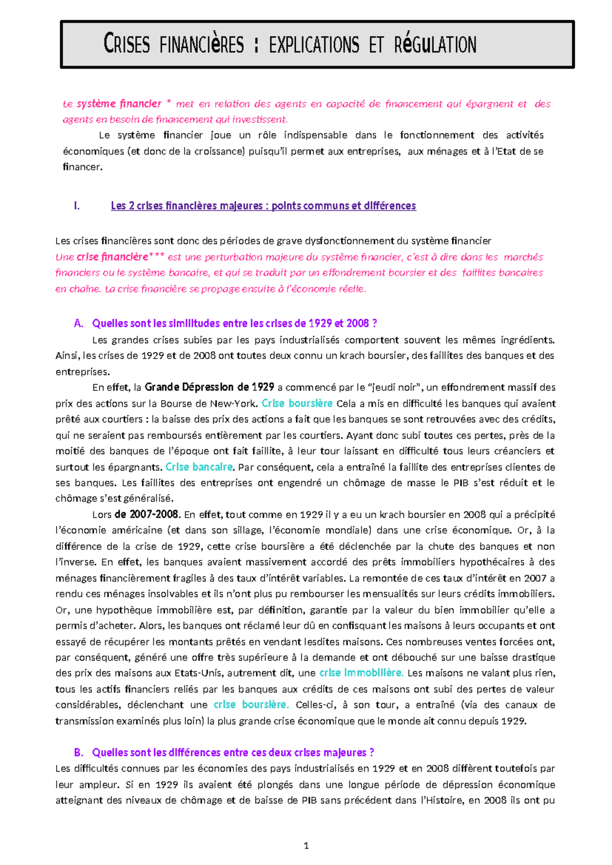 Synthèse cours finance - Le système financier * met en relation des ...
