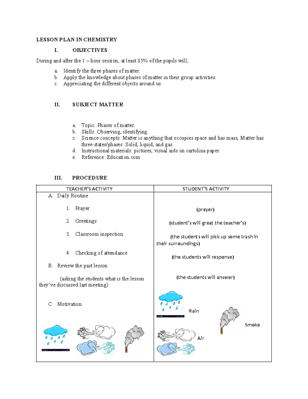 Grade 3 Science Lesson Plan: Phases of Matter - Studocu