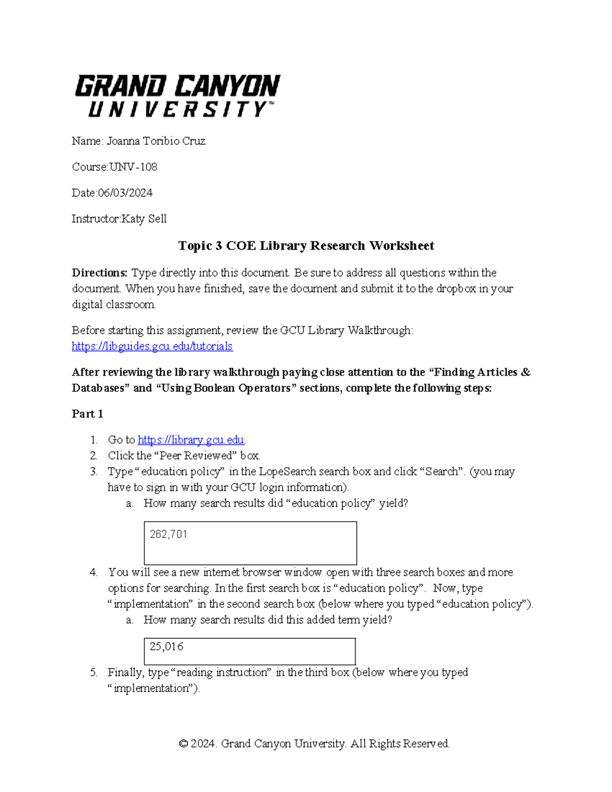 UNV-108-T3-COE Library Research Worksheet Instructions and Steps - Studocu