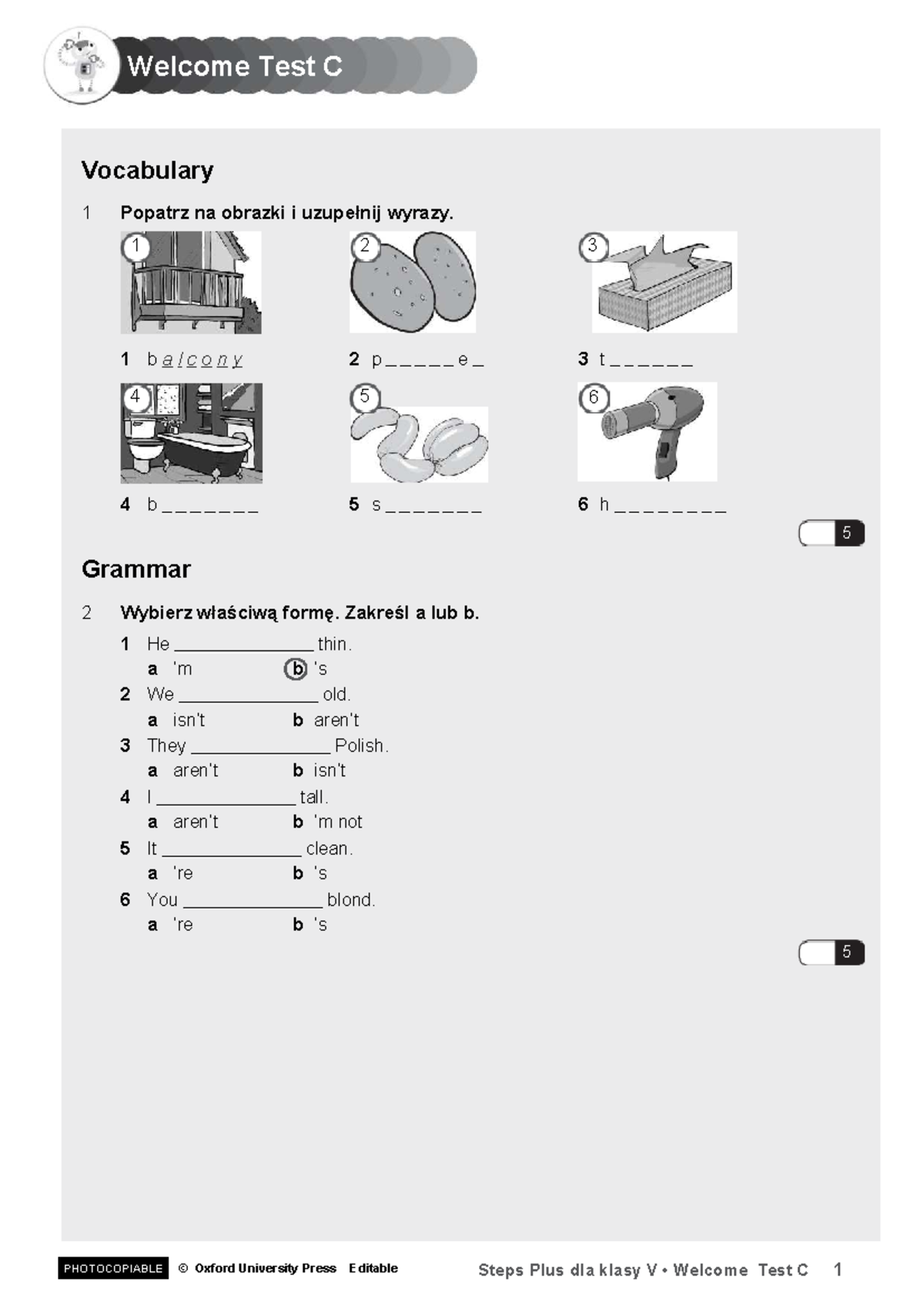Steps Plus dla klasy V • Welcome Test C Vocabulary & Grammar - Studocu