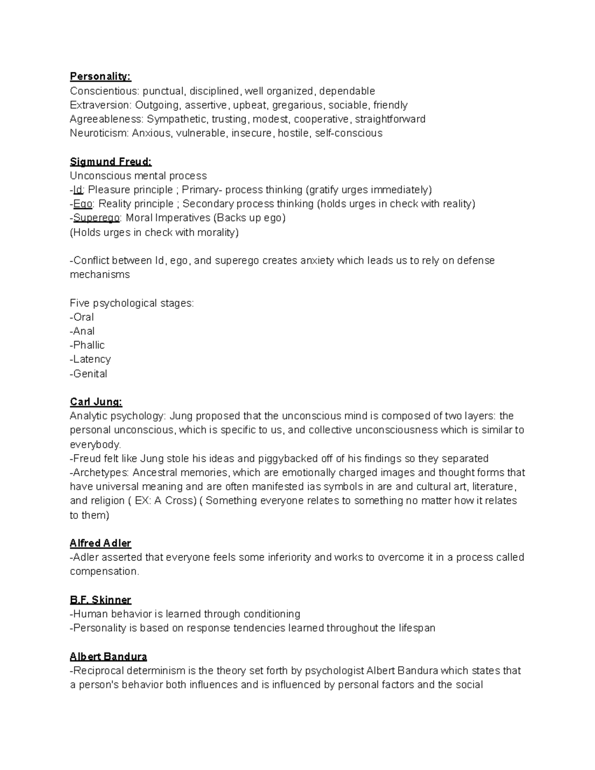 AP Psych Chapter 12: Theories of Personality and Key Psychologists ...