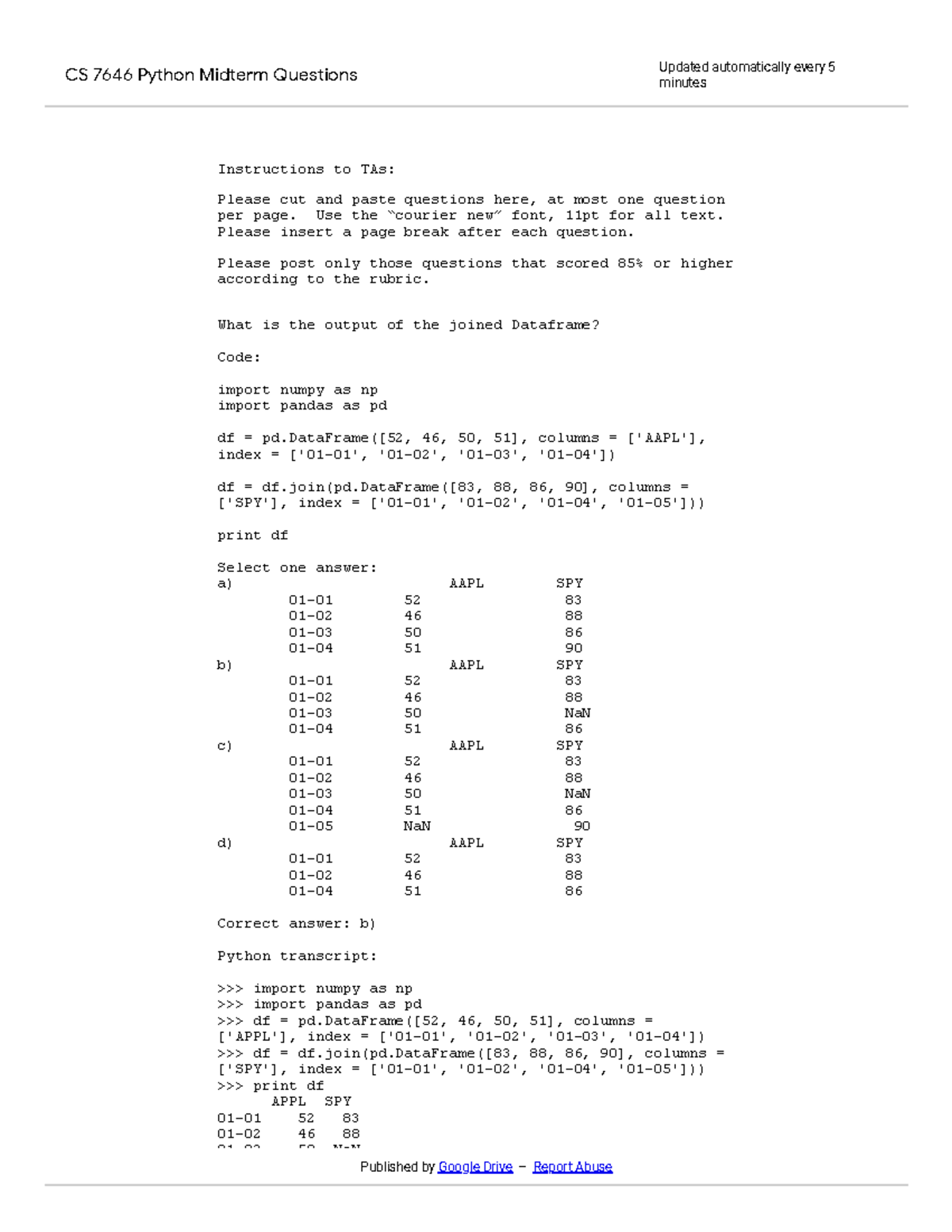Python-Questions-0 - Python-Questions-0 - Instructions to TAs: Please ...