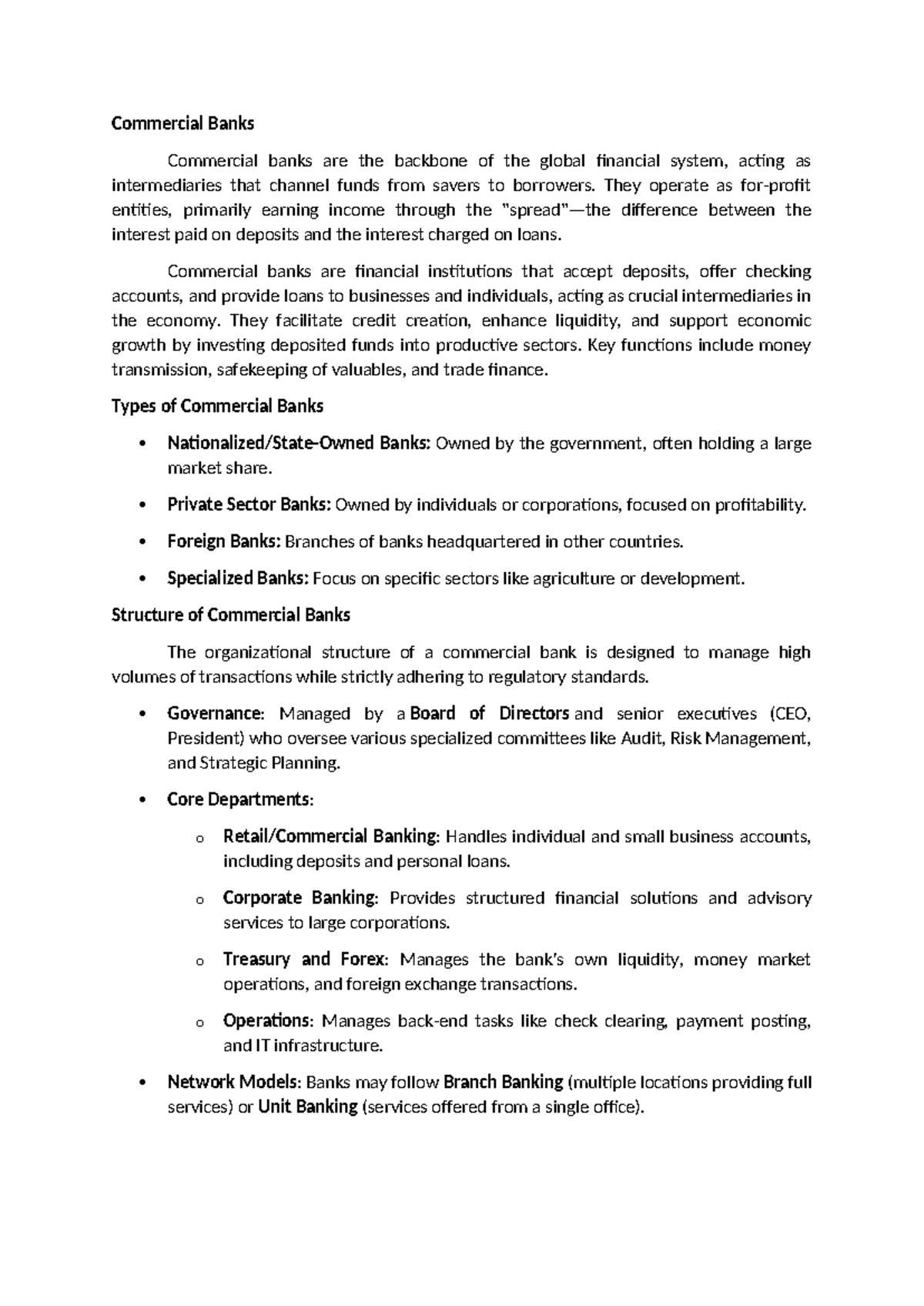 Commercial Banks: Functions, Types, and Economic Impact (FIN 101) - Studocu