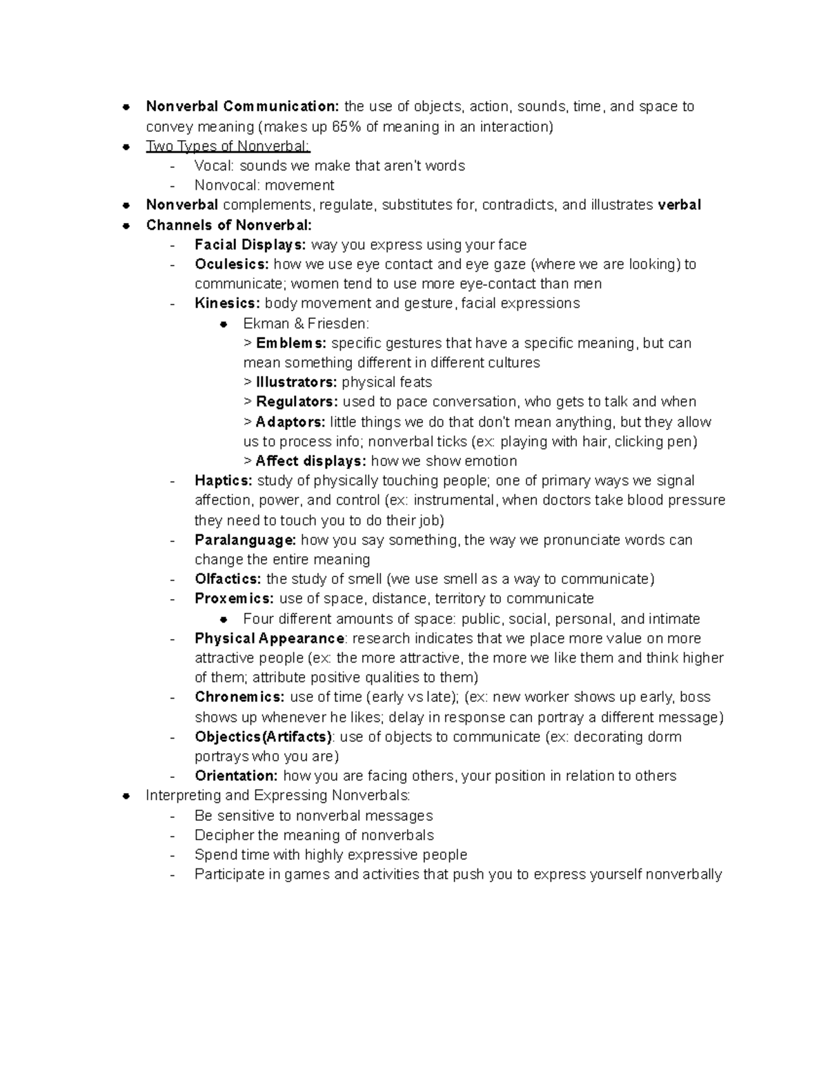 COMM 1000 Nonverbal Communication - Nonverbal Communication: the use of ...