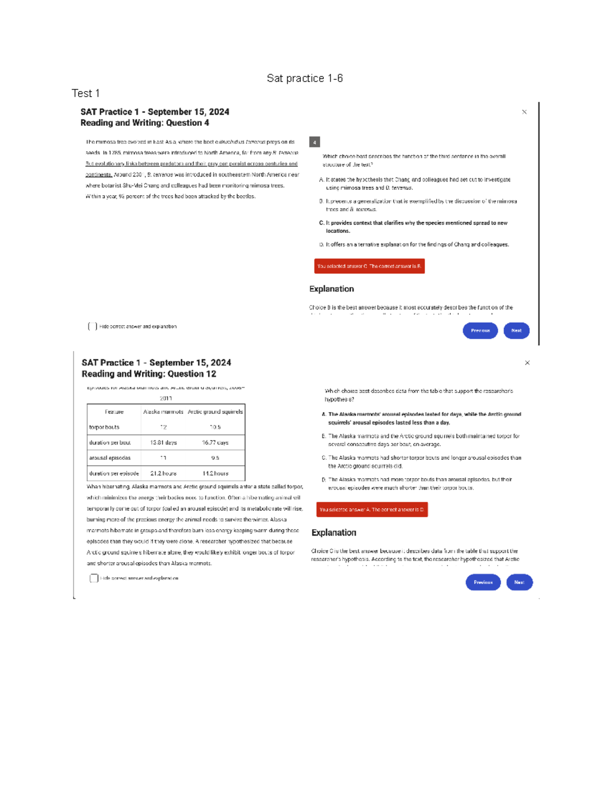 SAT Practice Test 1-6 - Reading and Writing Analysis - Studocu