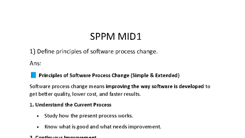 SPPM MID1: Principles of Software Process Change and Maturity Framework ...