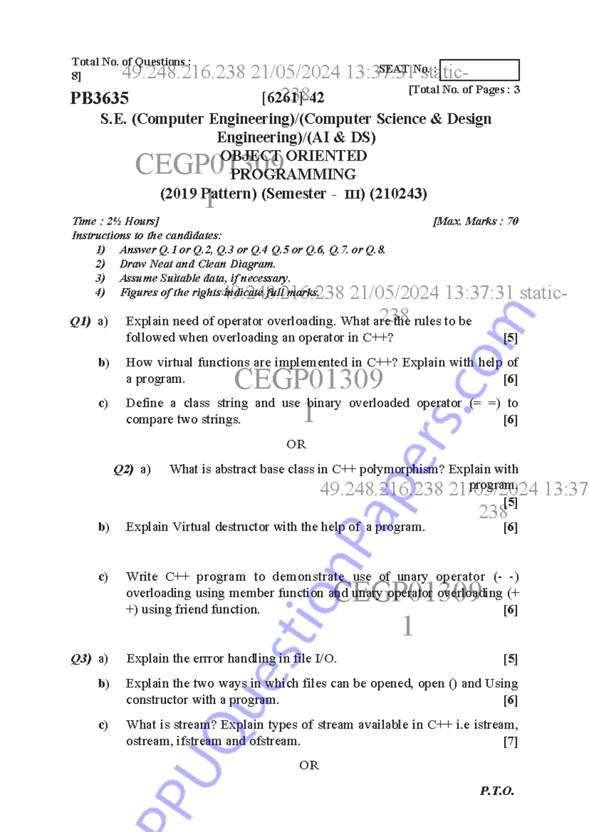 End Sem 4 - 2024 - Object Oriented Programming (210243) Exam Questions - Studocu