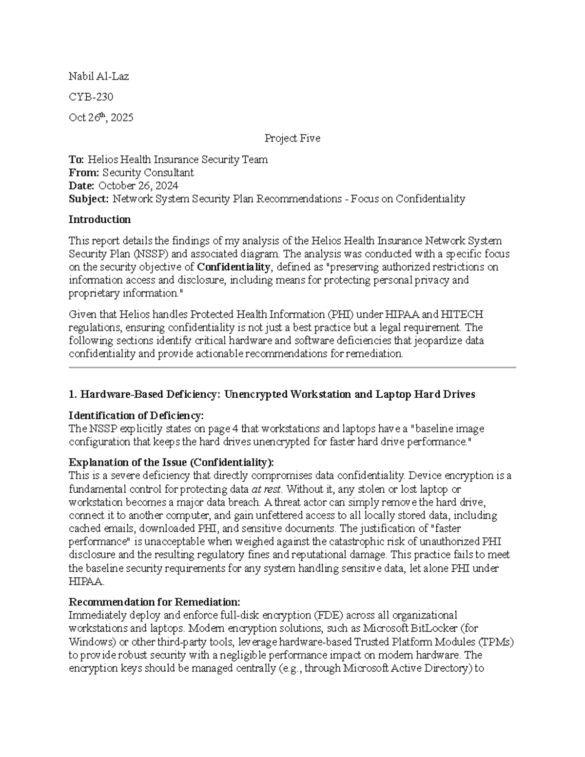 CYB Project Five: Network Security Plan Recommendations for Helios ...