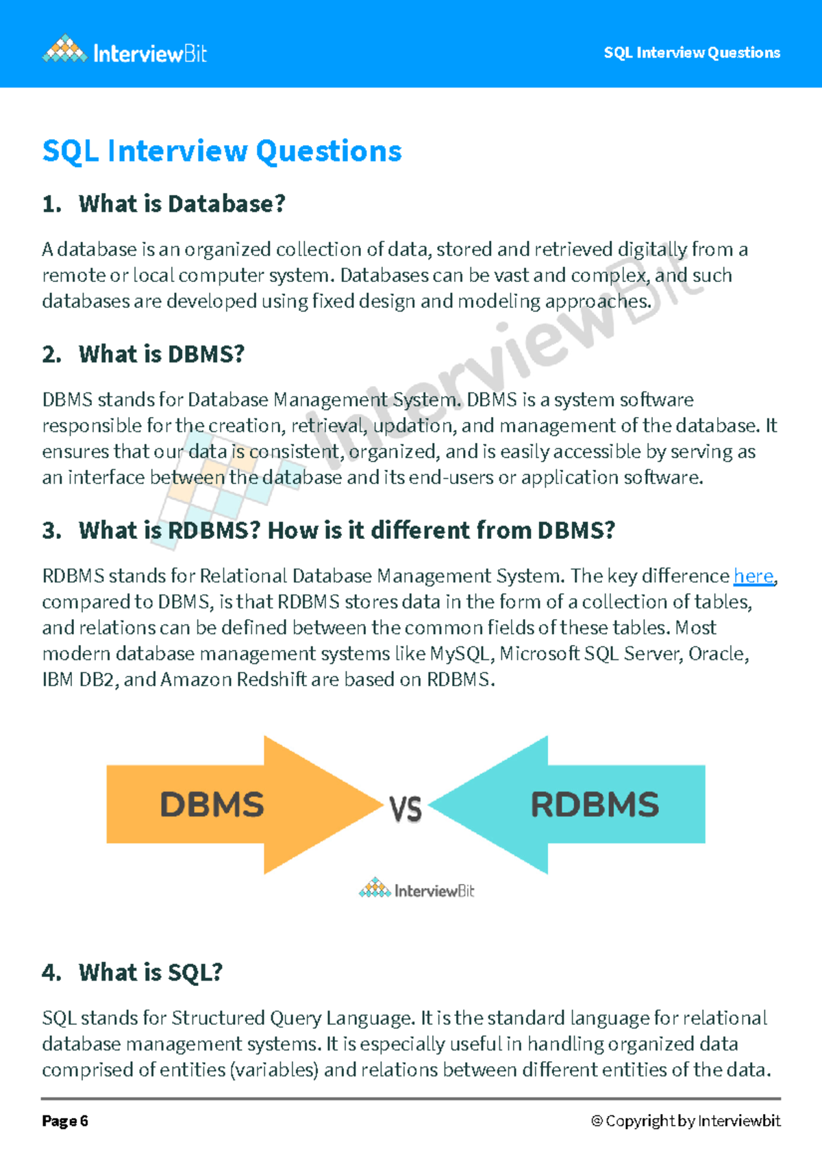 SQL Interview Questions: Key Concepts and Definitions - Studocu