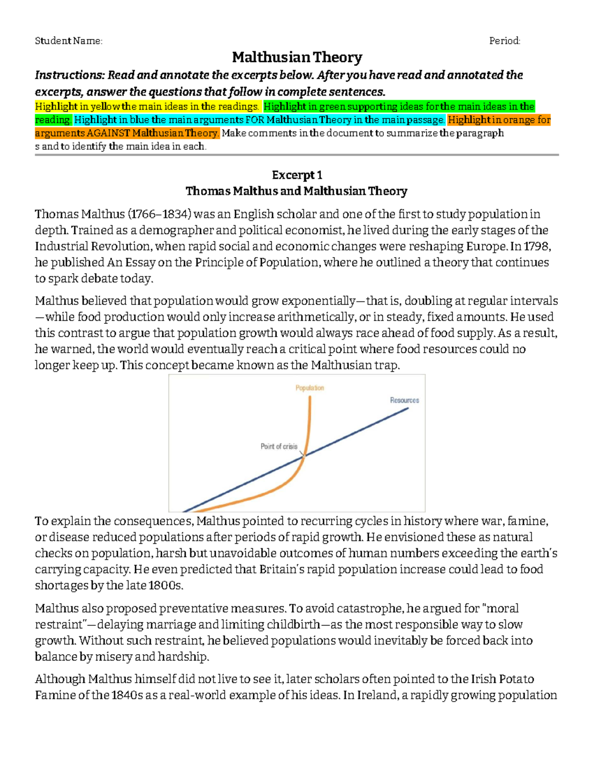 Malthusian Theory and Its Critiques: Analyzing Population Dynamics ...