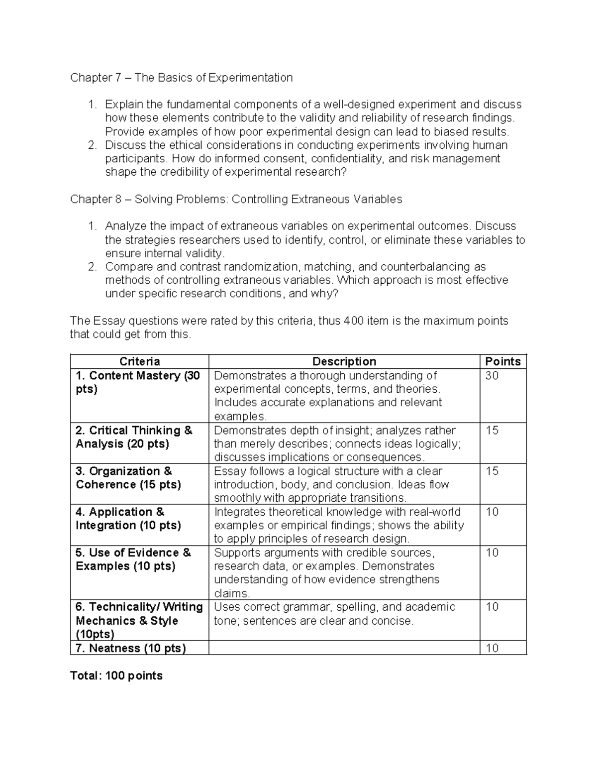 PSY 101: Chapter 7 & 8 - Experimentation & Variable Control Essay Notes ...