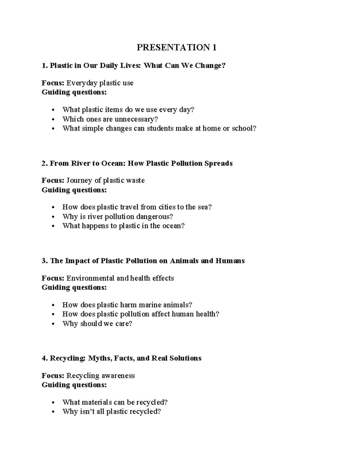 PRESENTATION 1: Plastic Pollution & Solutions for a Greener Future ...