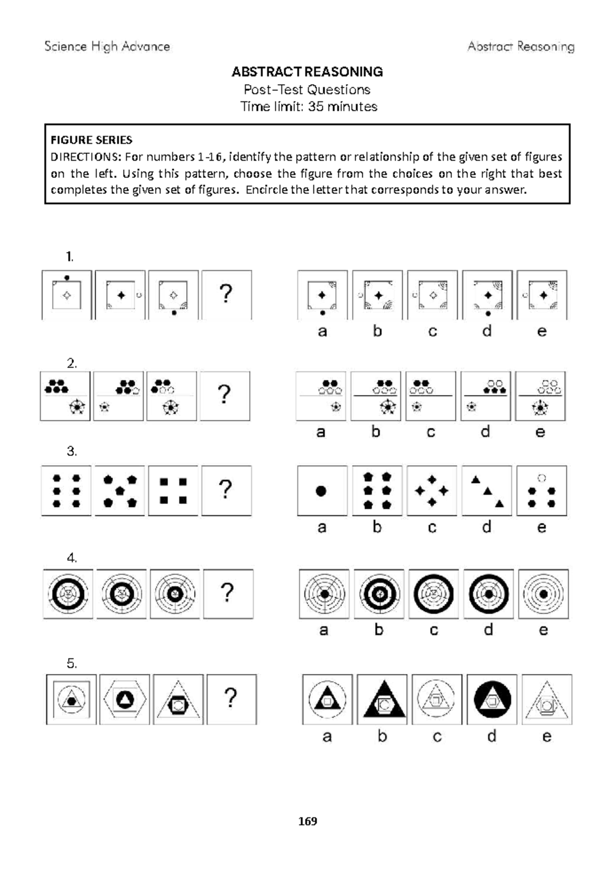 Abstract Reasoning Posttest Questions (Time Limit: 35 Min) - Studocu
