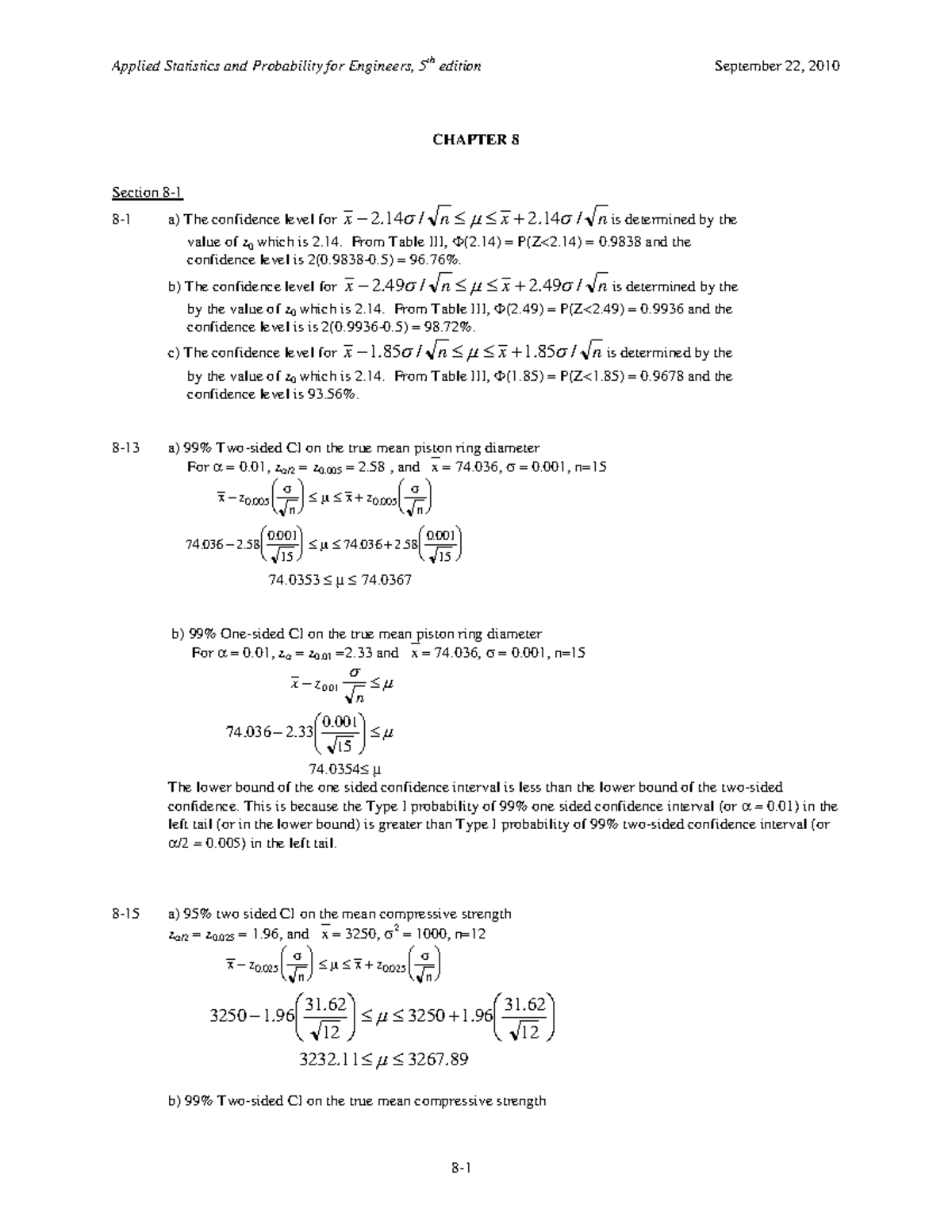 265265209 Solutions Chapter 8 - Applied Statistics and Probability for ...