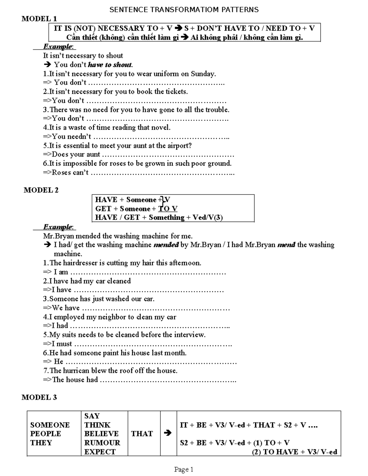 SENTENCE TRANSFORMATION PATTERNS MODEL 1-32: ESSENTIAL GUIDE - Studocu