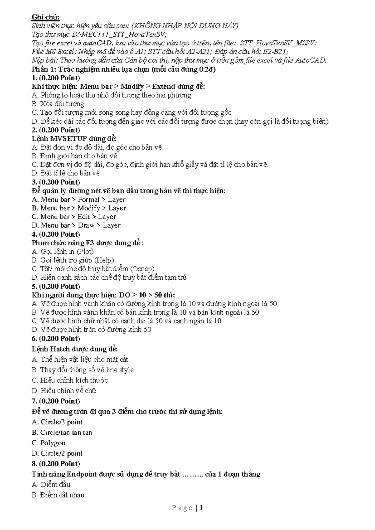 ON-TAP-THI: Hướng Dẫn Thực Hiện Bài Tập AutoCAD và Excel - Studocu