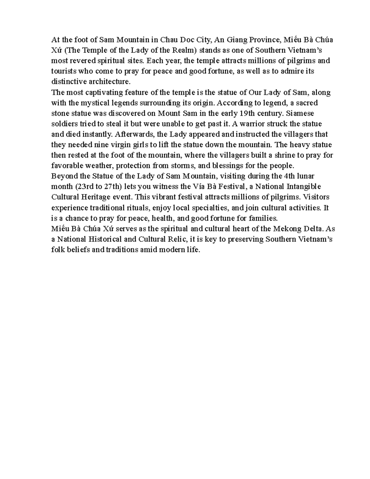 Miếu Bà Chúa Xứ: A Cultural and Spiritual Gem in An Giang - Studocu