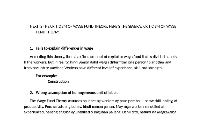 NEXT IS THE Criticism OF WAGE FUND Theory - NEXT IS THE CRITICISM OF ...
