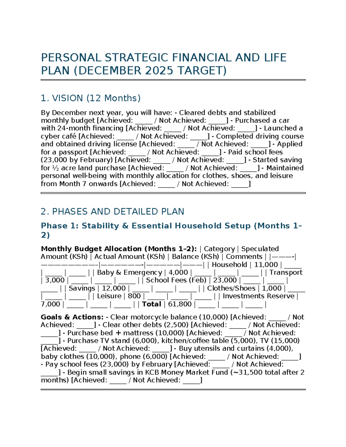 Personal Strategic Financial & Life Plan (Dec 2025 Target) - Studocu