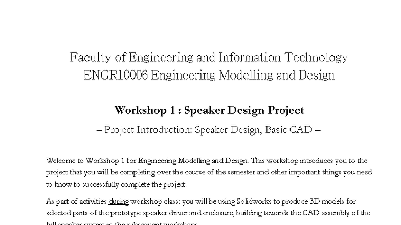 ENG Modelling & Design: Workshop 1 - Speaker Design Project Intro - Studocu