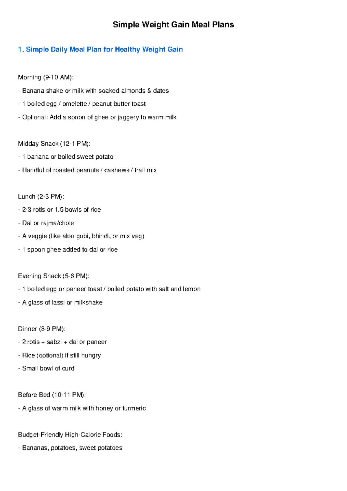 Weight Gain Meal Plans: Simple Daily & Mini Options - Studocu
