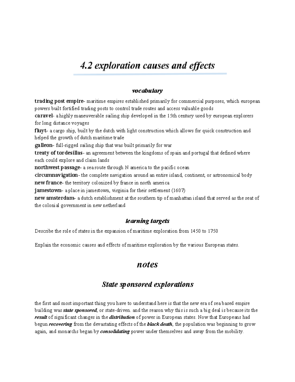 5.2 Exploration Cause and Effects - vocabulary trading post empire ...