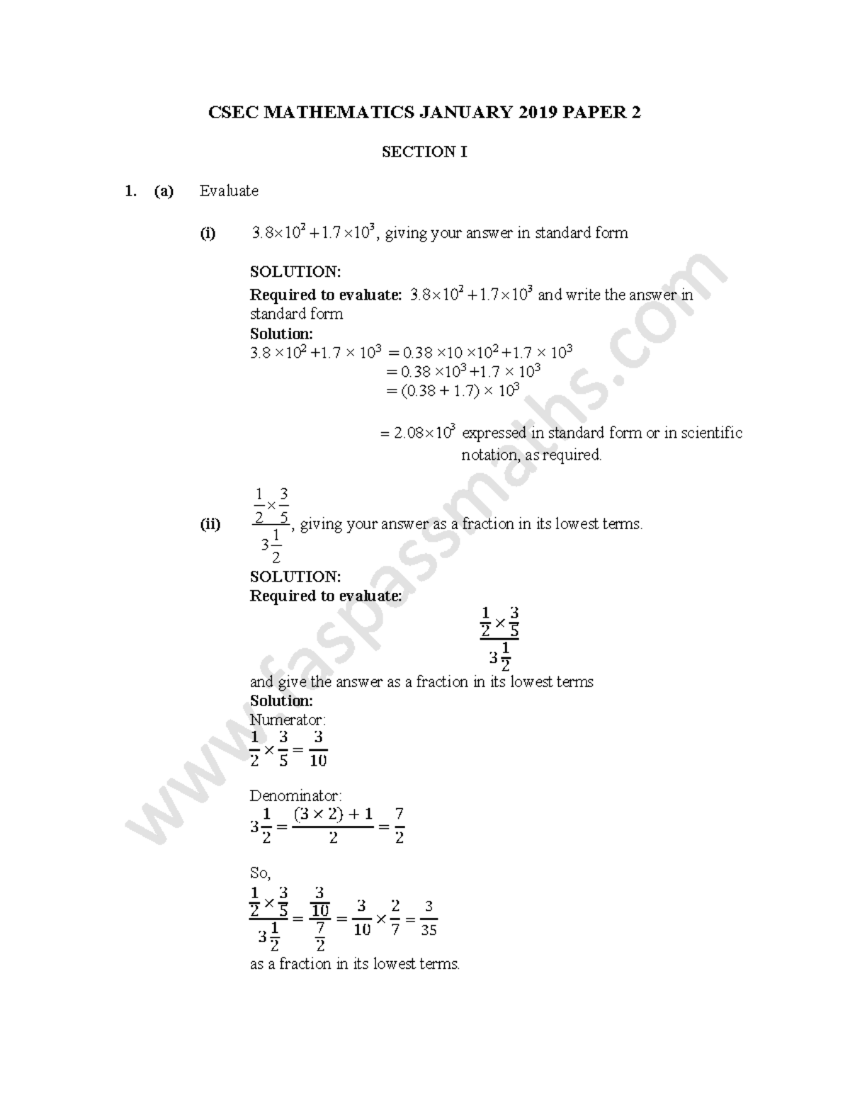 CSEC MATHEMATICS JANUARY 2019 PAPER 2 SOLUTIONS AND EXAMPLES - Studocu