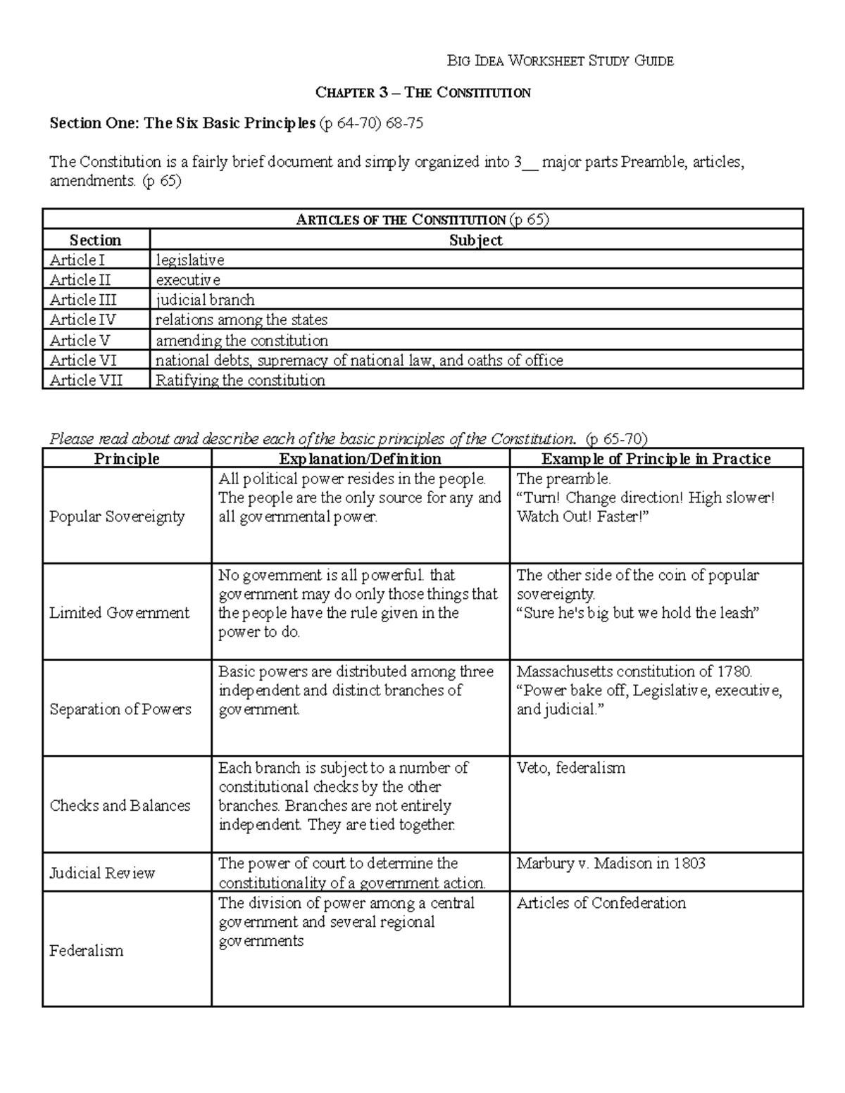 Constitution Packet Worksheet 3