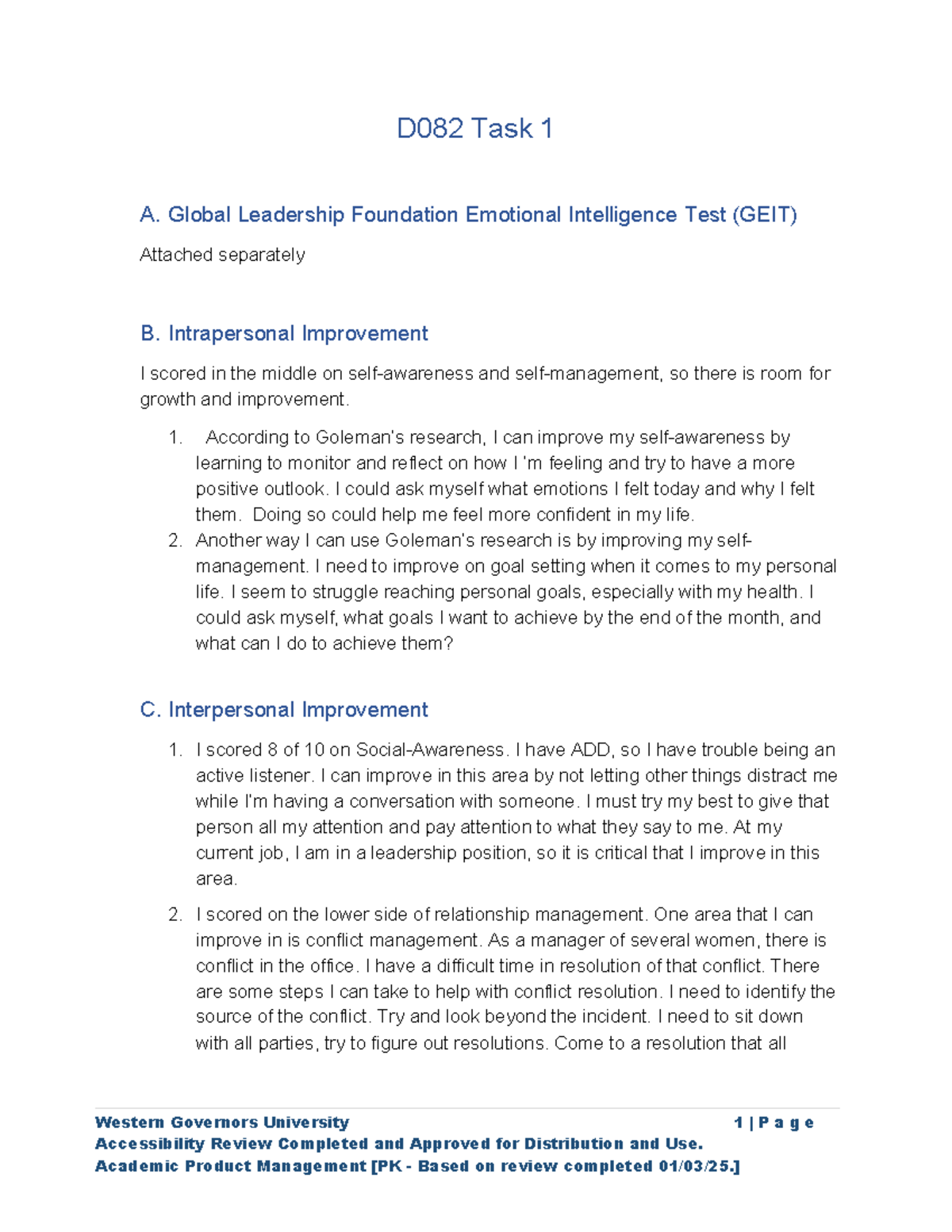 D082 Task 1 - Task 1 - D082 Task 1 A. Global Leadership Foundation ...